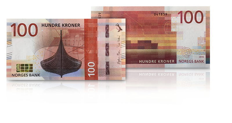 Ny seddelrekke: 100 kroner seddel 2018 utgitt av Norges Bank