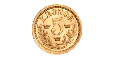 Unionstidens første 5-krone i gull preget i Sverige under Kong Oscar II ...