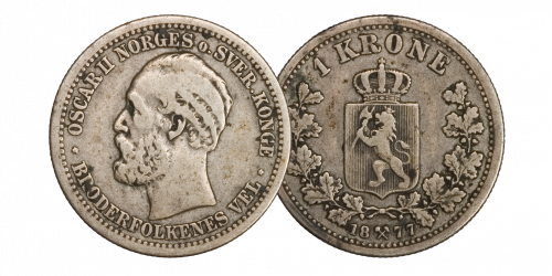 1-krone 1877 - Norges første rene 1-krone i sølv - Historisk ...